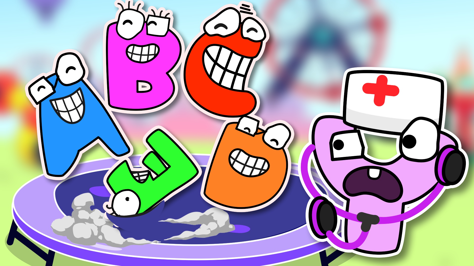 Five Little Alphabets Jumping on the bed-ABC Lore at Amusement Park